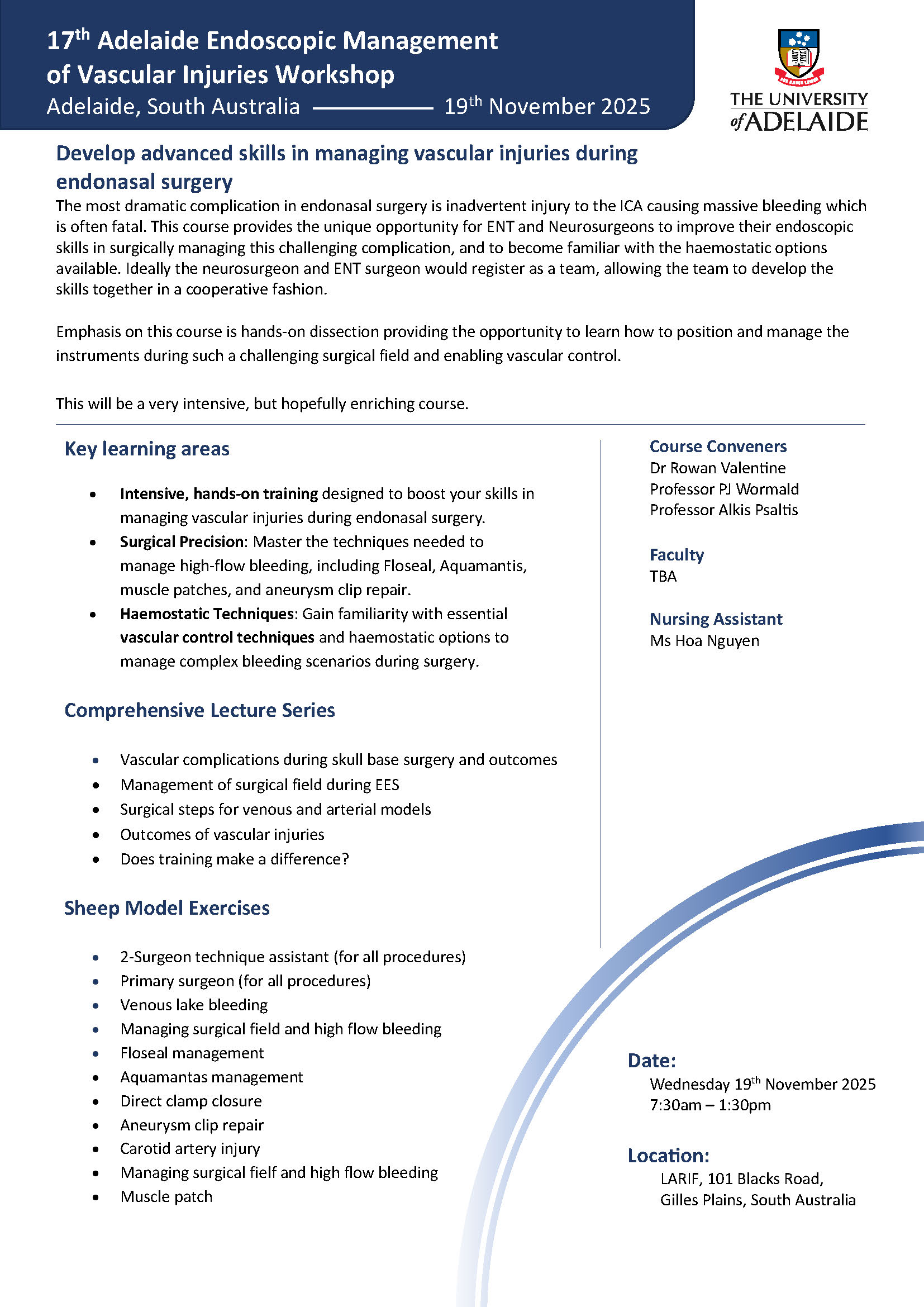 17th Adelaide Endoscopic Management Of Vascular Injuries Workshop