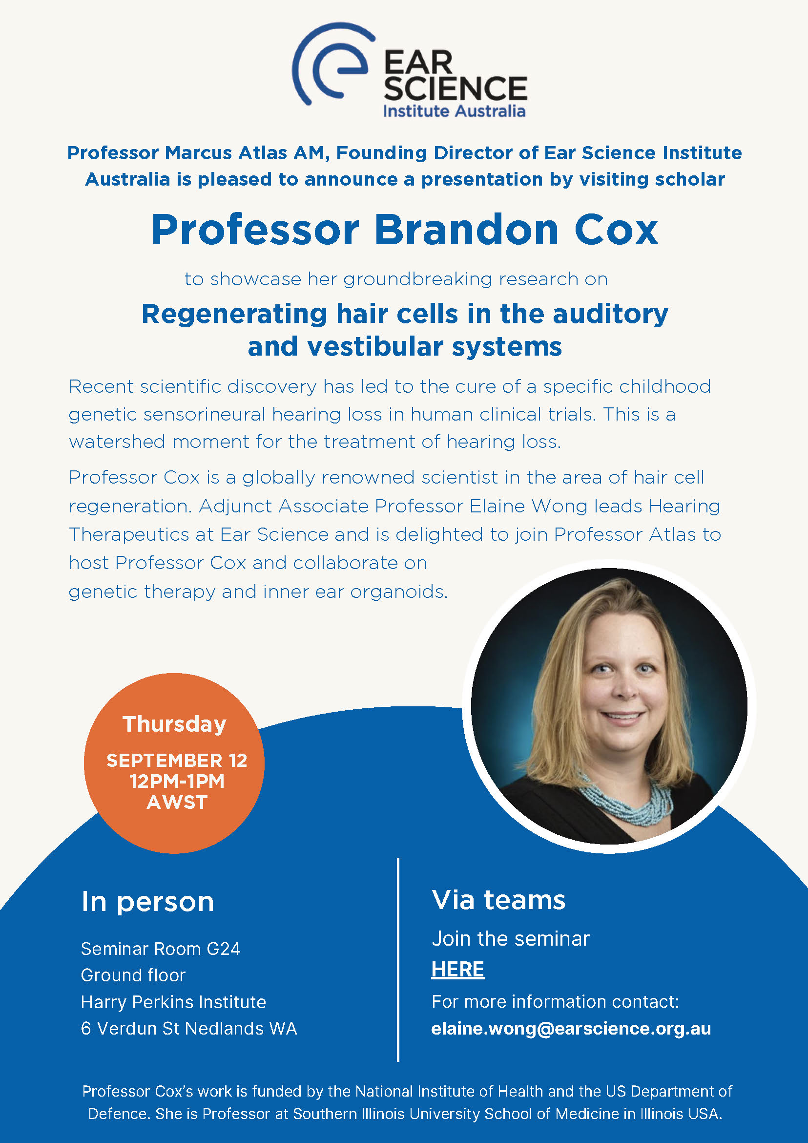 Prof Brandon Cox: Regenerating hair cells in the auditory and ...